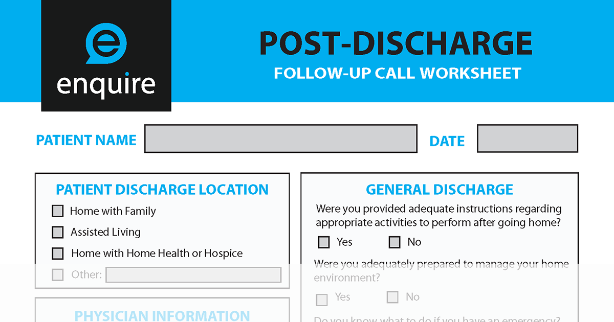 Post Discharge Follow Up Call Worksheet Post Discharge Follow Up Call Worksheet